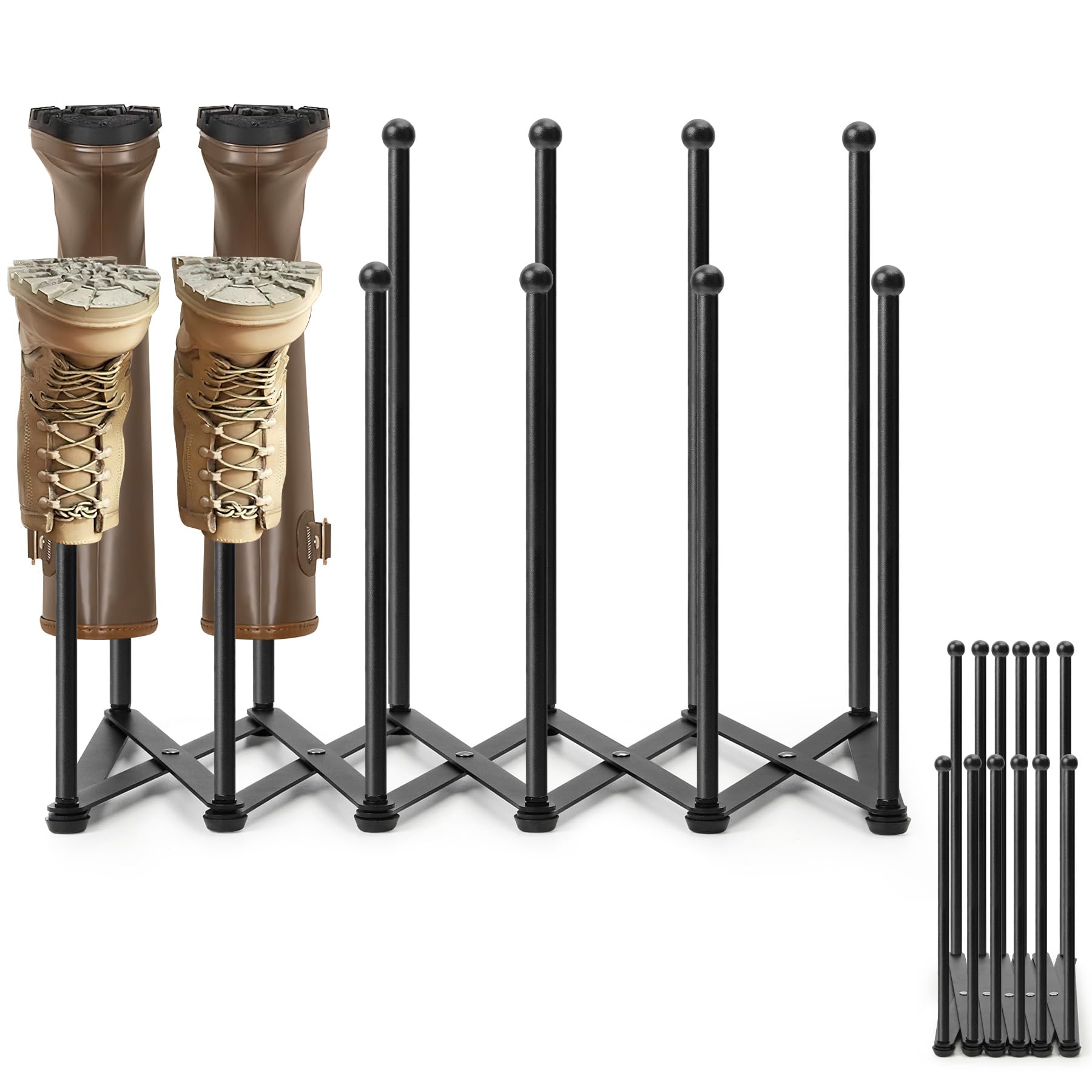 Tuitessine Foldable Shoe Rack Free Standing Boot Rack Black Metal Boot ...