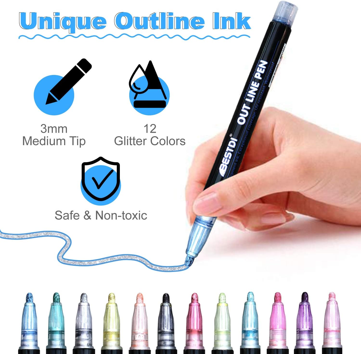 Doodle Dazzle Markers, 12 Colors Outline Metallic Markers Double Line ...