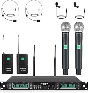 Amazon.com: Wireless Microphone System, Phenyx Pro 4-Channel UHF Wireless Mic Set with Handheld ...