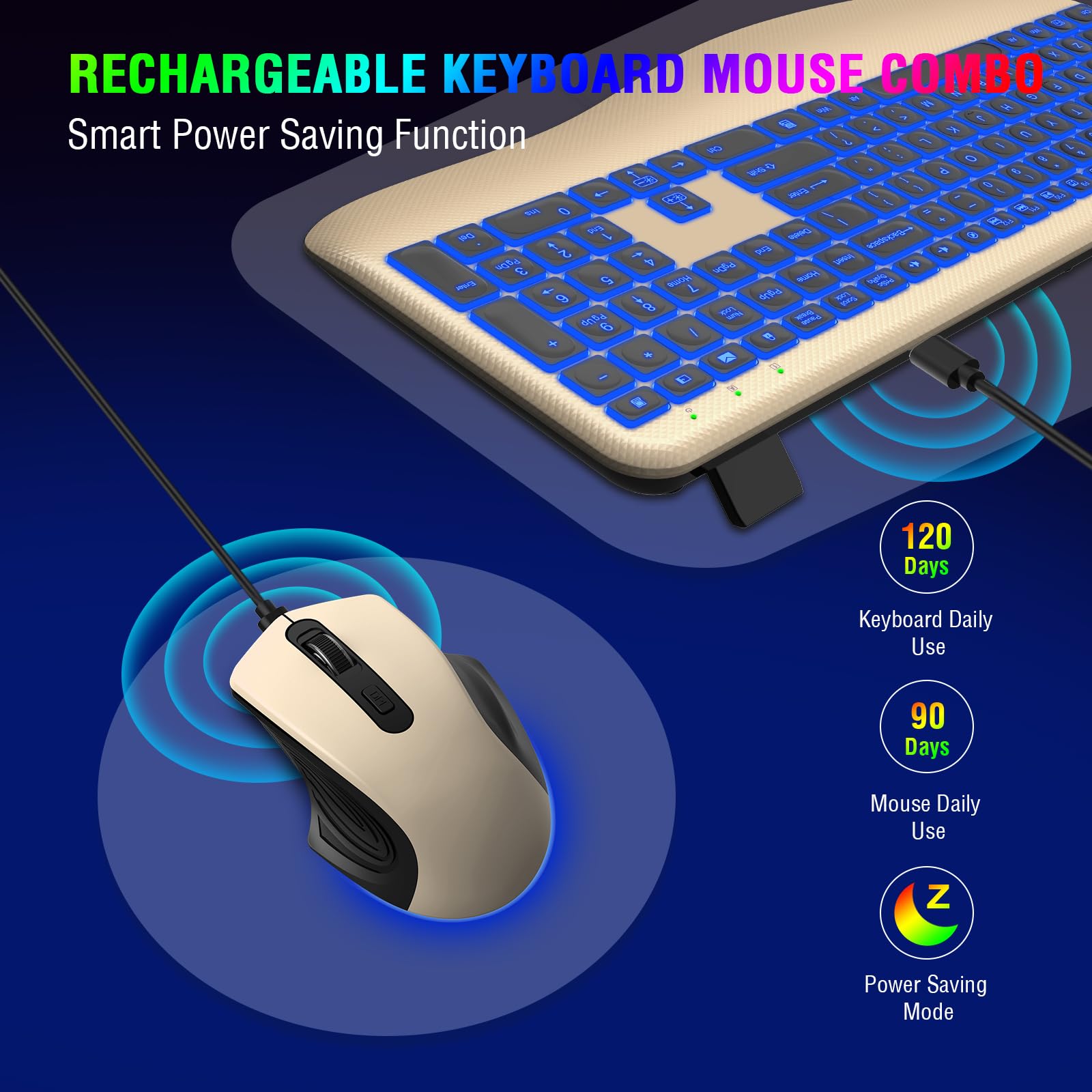 Mua Wireless Keyboard Mouse Combo Rechargeable with 7 Backlits, 2.4GHz ...