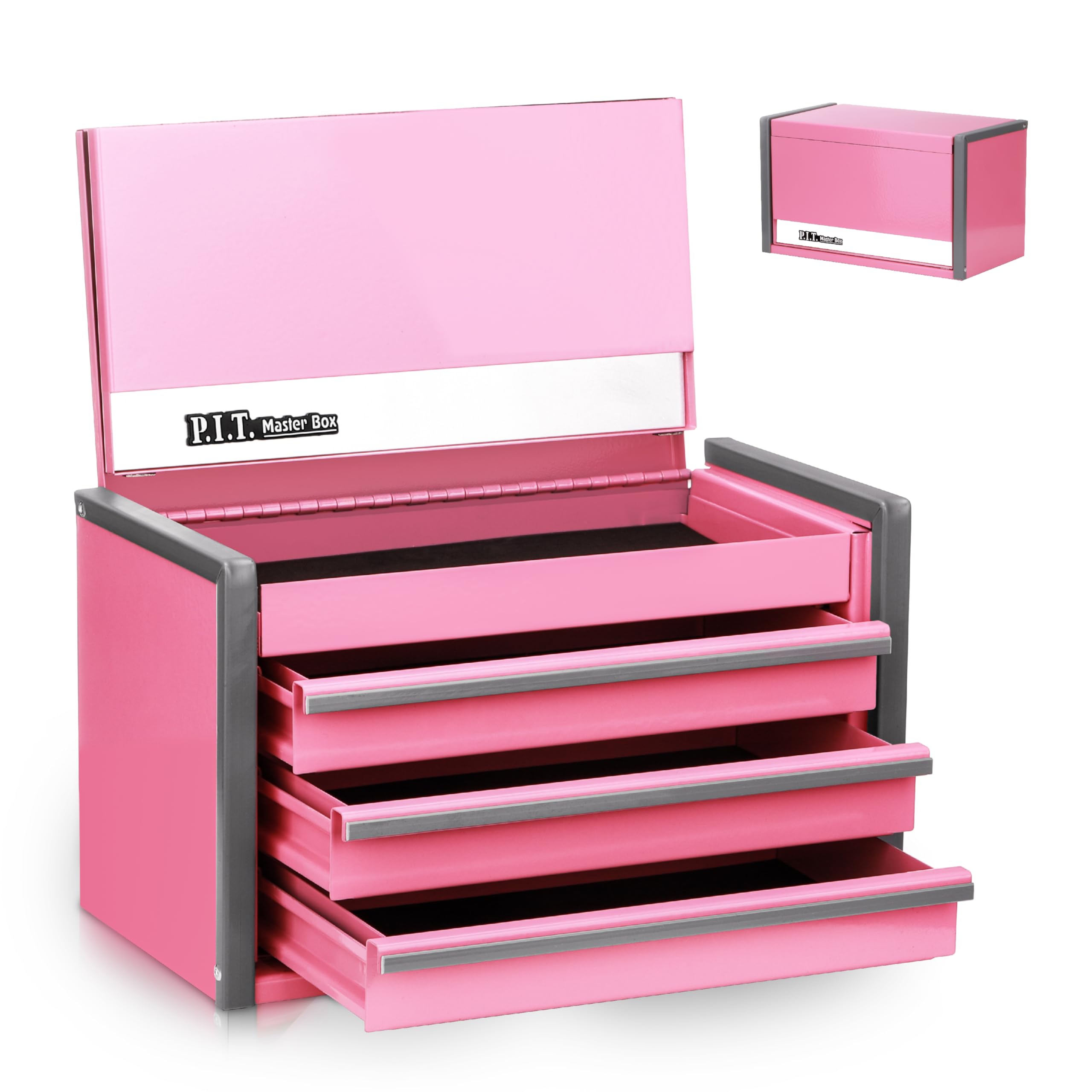 P.I.T. Mini Pink Tool Box, Portable 3 Drawer Steel Stackable Tool Box ...