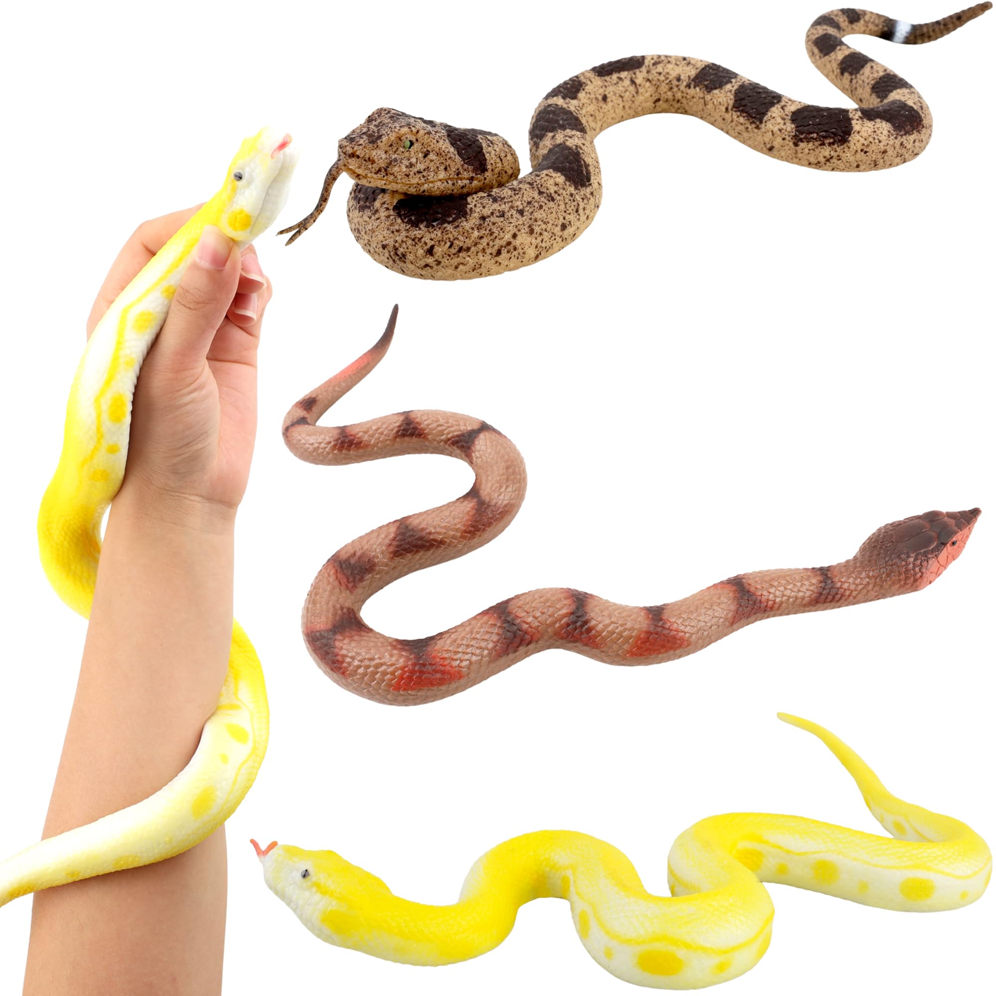 Fahacop 3 Pcs 23 Inches Realistic Snake Toy Rubber Snake Fake Python ...