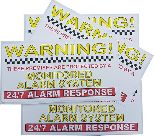 4 x Monitored Alarm System Stickers-Small 50mm x 101mm-Red,Yellow,Black ...