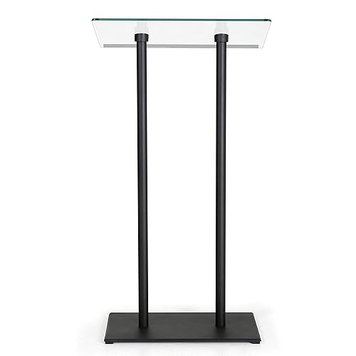 M&T Displays Tempered Clear Glass Conference Podium Stand Black ...