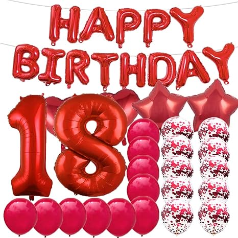 Amazon.com: Sweet 18th Birthday Decorations Party Supplies,Red Number ...