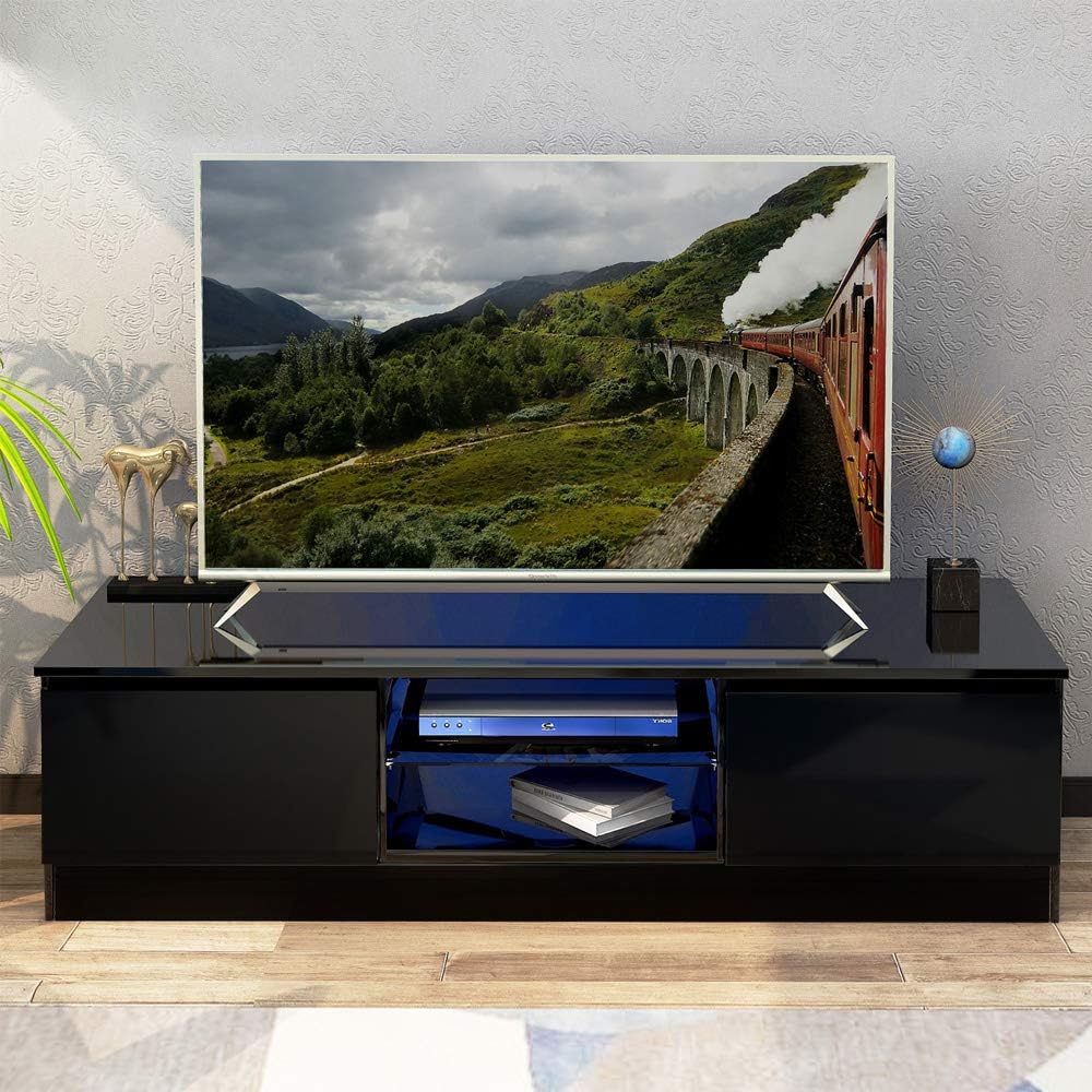 Leisure Zone Modern Black Gloss and Matt TV Unit Cabinet, LED TV Stand ...