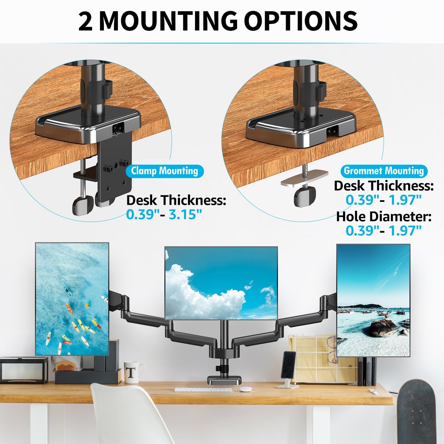 Mua MOUNTUP Triple Monitor Stand Mount - 3 Monitors Desk Mount for ...