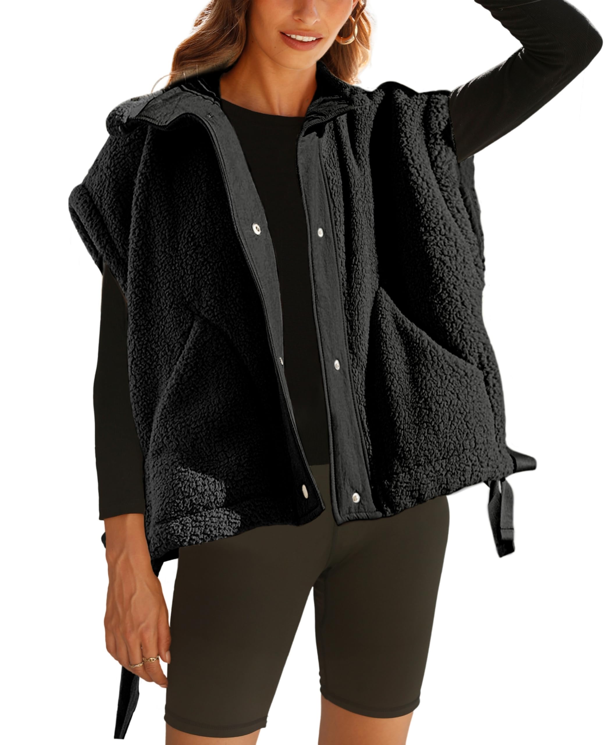 OPCAKM Women's Fuzzy Fleece Vest Oversized Sleeveless Sherpa Jacket ...