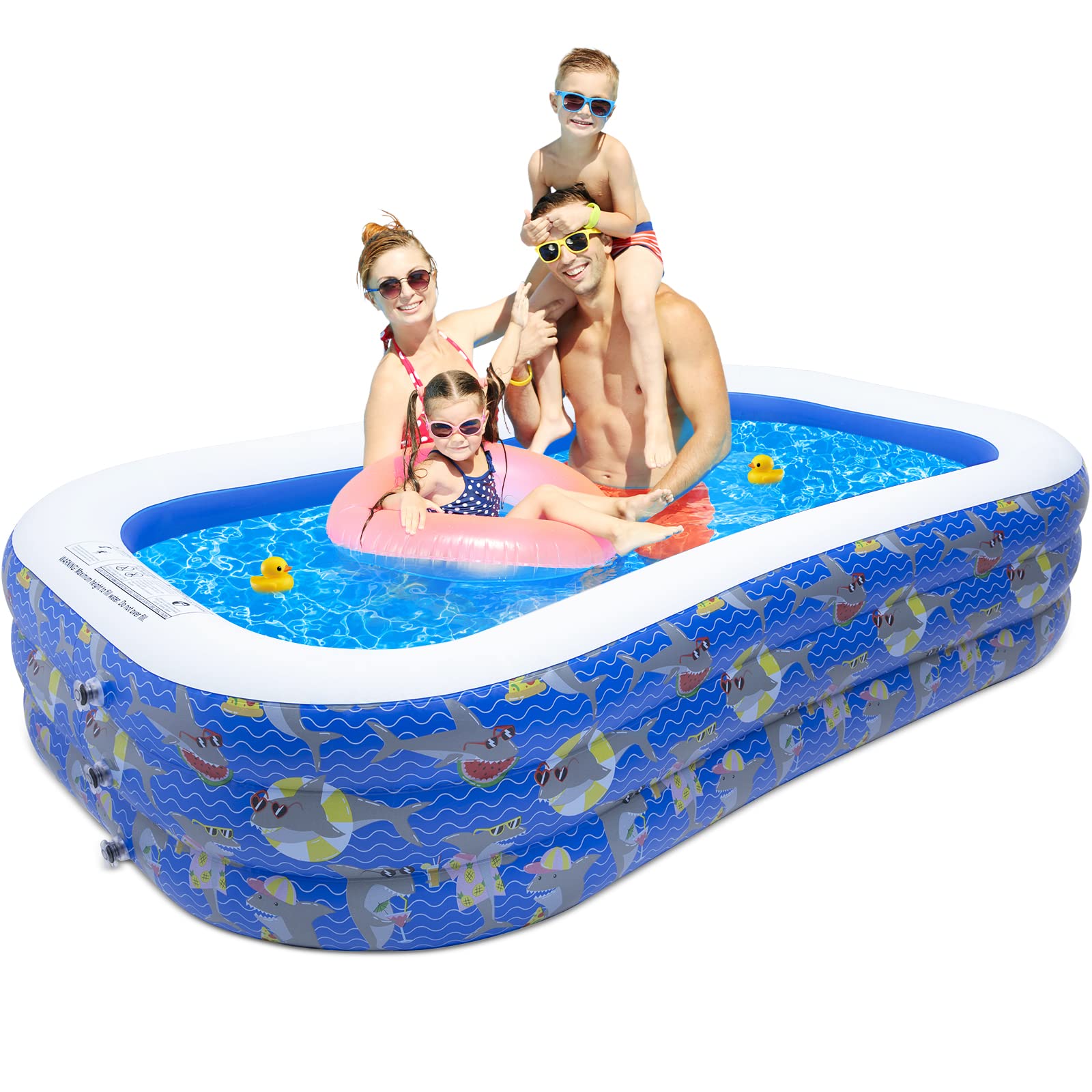 Decorlife 8ft Inflatable Pool for Adults and Kids with Shark Pattern - 96" x 56" x 22 ...