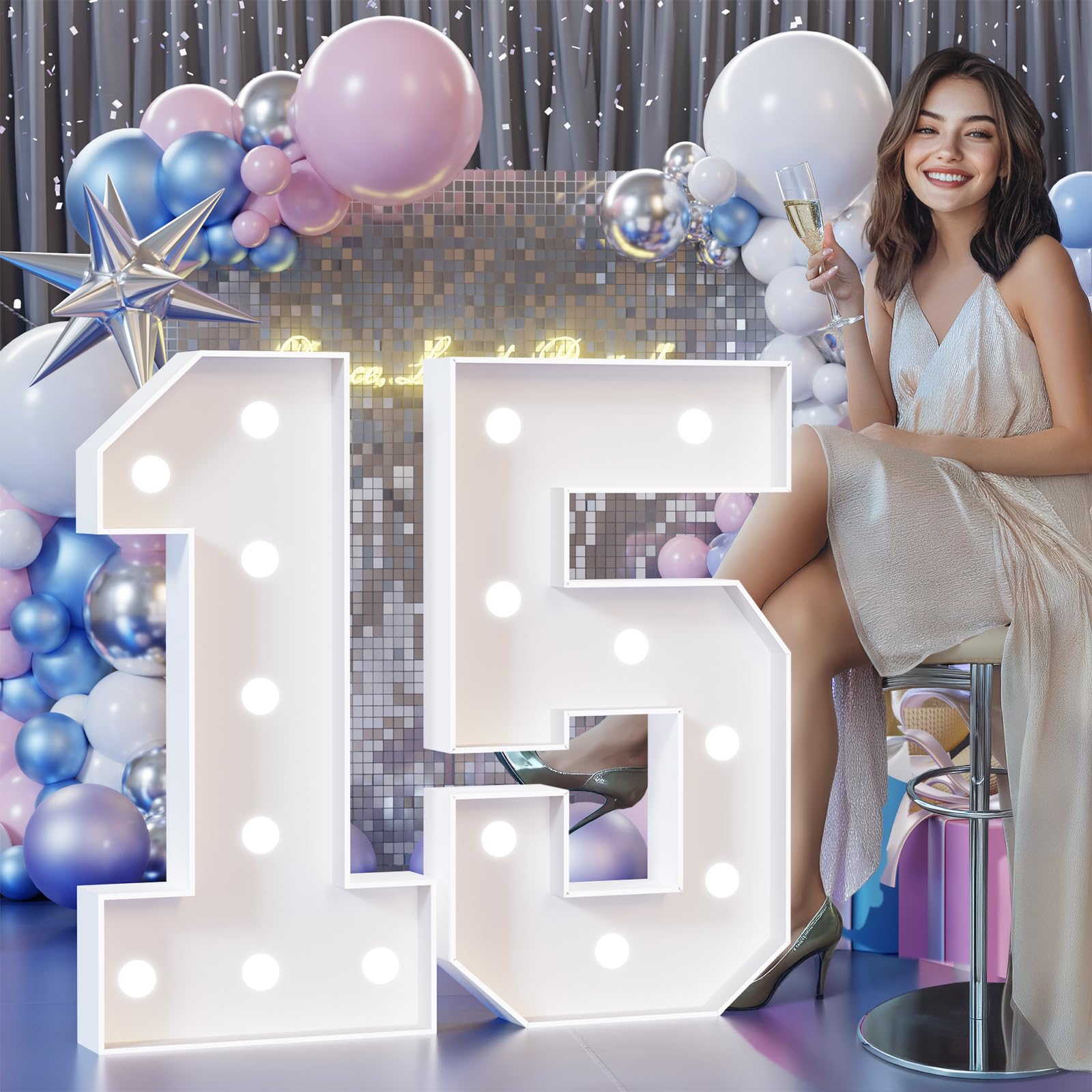 JoyMuse Colorful Marquee Numbers 3FT, Light Up Numbers 15 for 15th ...