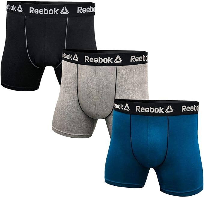 Reebok Men's 3-Pack Athletic Cotton Stretch Boxer Briefs (Black/Grey/Teal, X-Large): Amazon.co ...