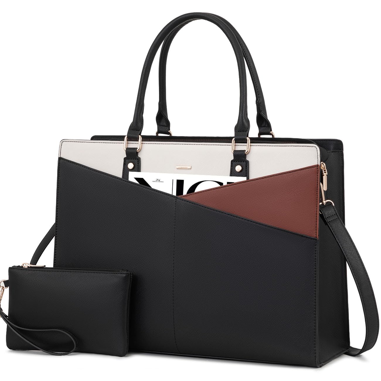 LOVEVOOK Laptop Tote Bag for Women, Leather Business Office Work Bag ...