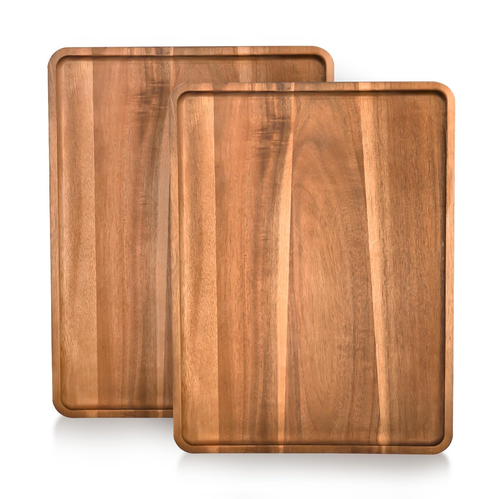 BIEOFFEI 2 Pcs Acacia Wood Serving Tray, Rectangular Wooden Serving ...