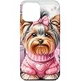 Amazon.com: iPhone 14 Pro Max Pink Yorkshire Terrier | Christmas With ...