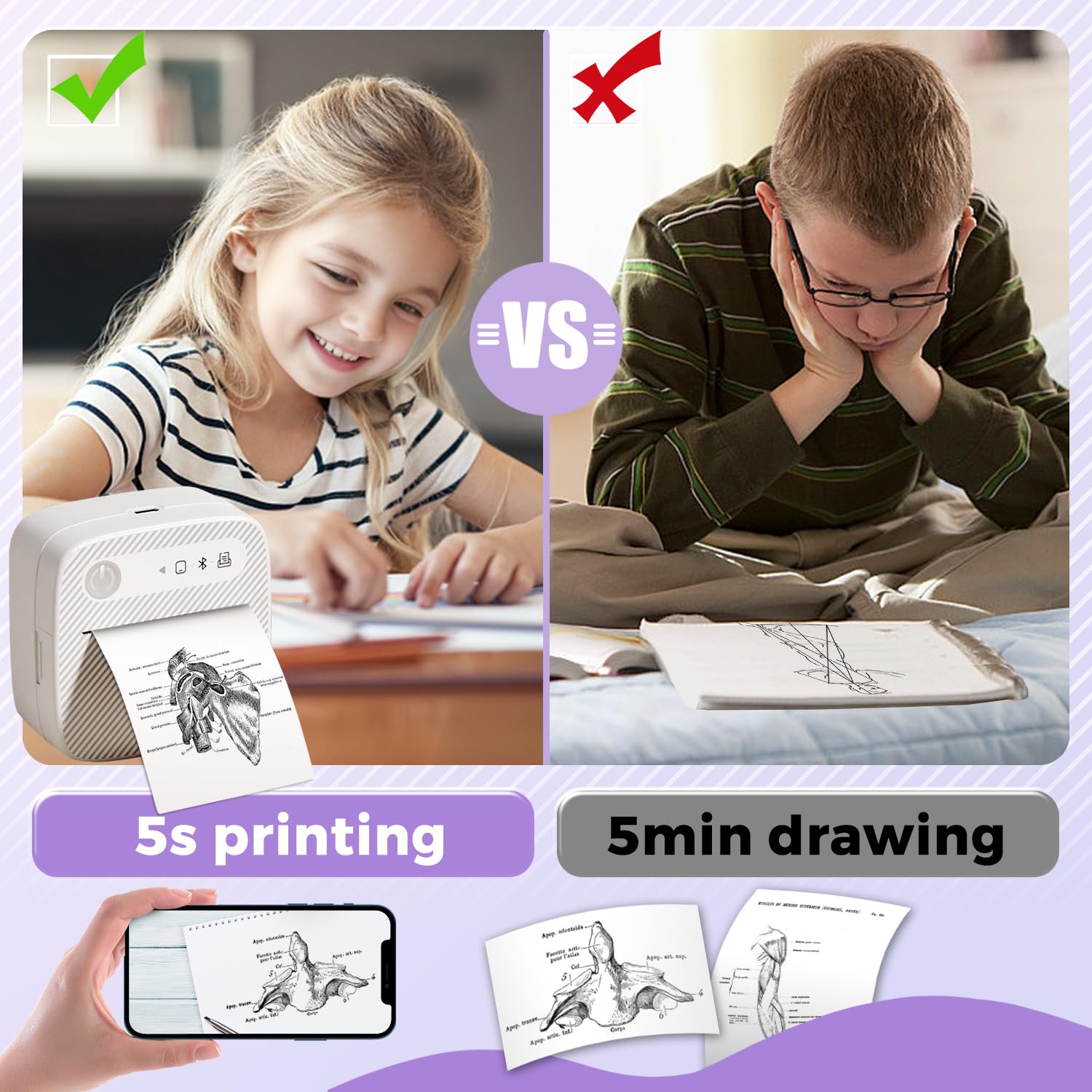 Mua Mini Printer with 7 Rolls Sticker Paper, Receipt Sticker Printer ...