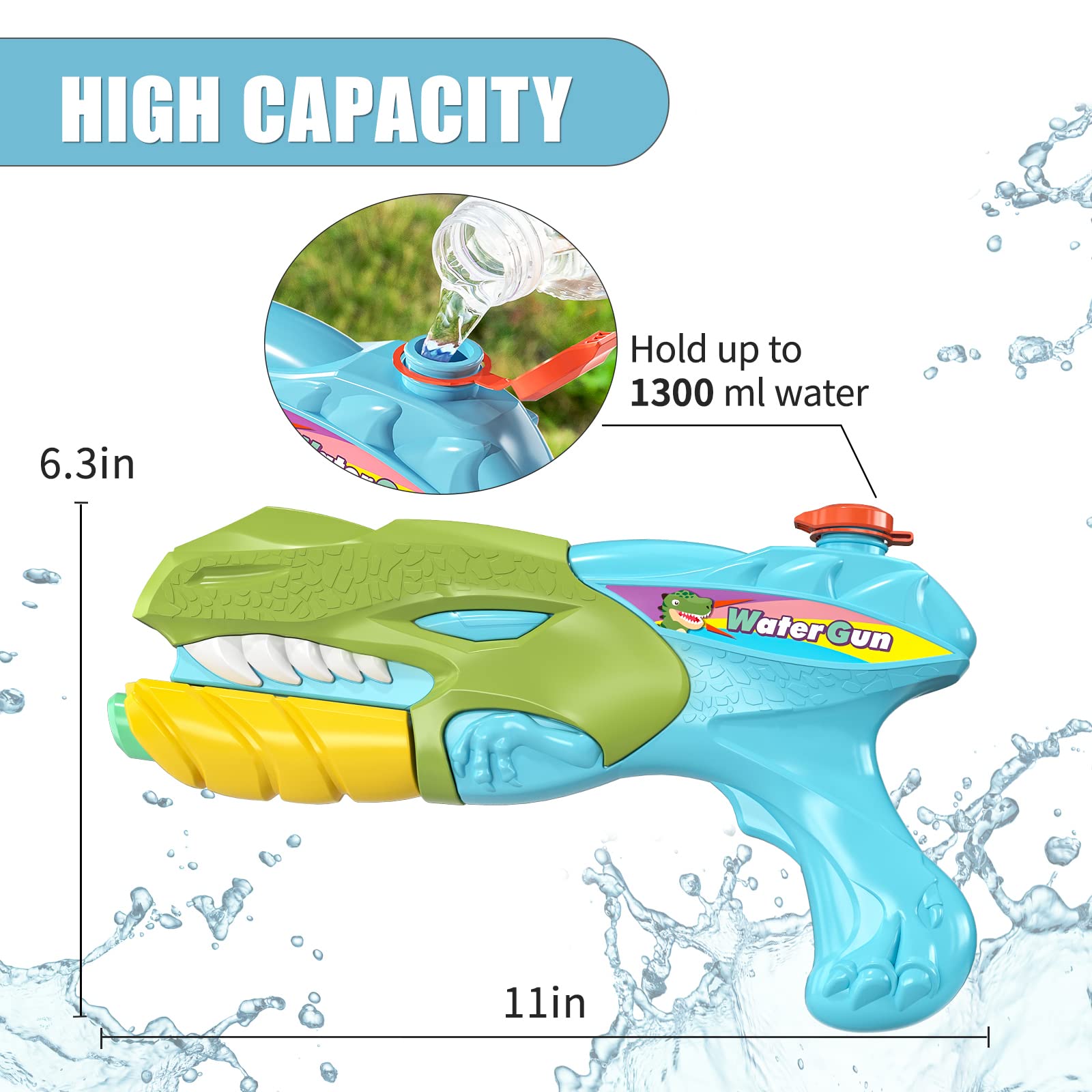 Mua TEMI 2 Pack Dinosaur Water Blasters for Kids, Long-Range Shooting ...