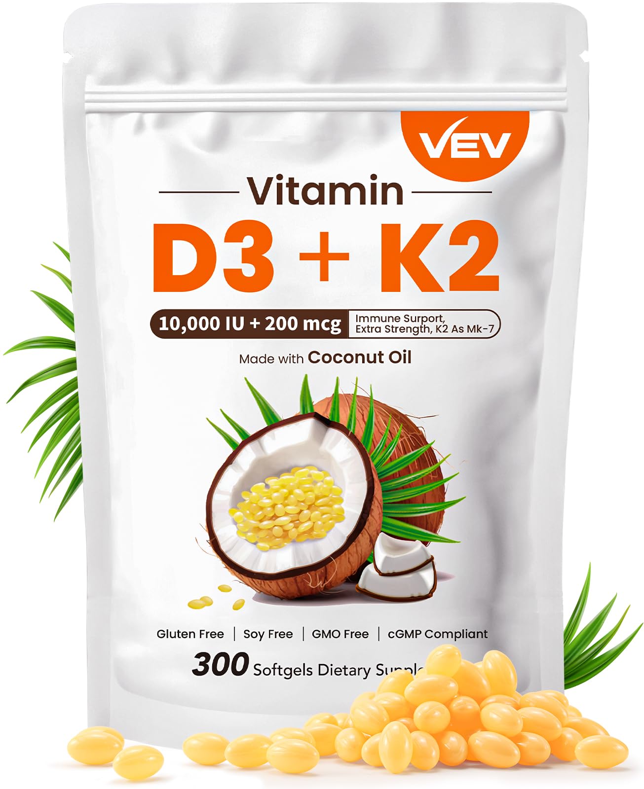 Mua Vitamin D3 Con K2 10000 IU, 300 Virgin Coconut Oil Softgels, 2 in 1 ...