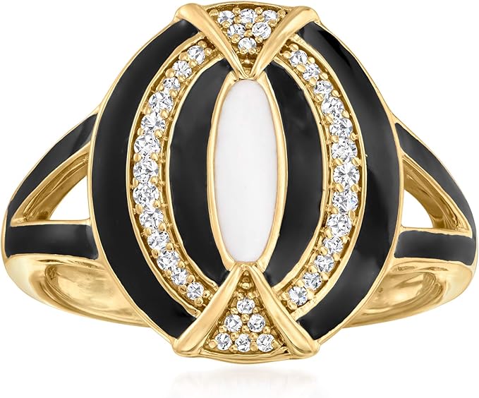 Ross-Simons 0.15 ct. t.w. Diamond and Enamel Ring in 18kt Gold Over ...
