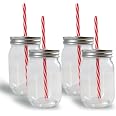 Amazon.com: JS Gourmet 16oz Glass Mason Jar Cups with Straws and Metal ...