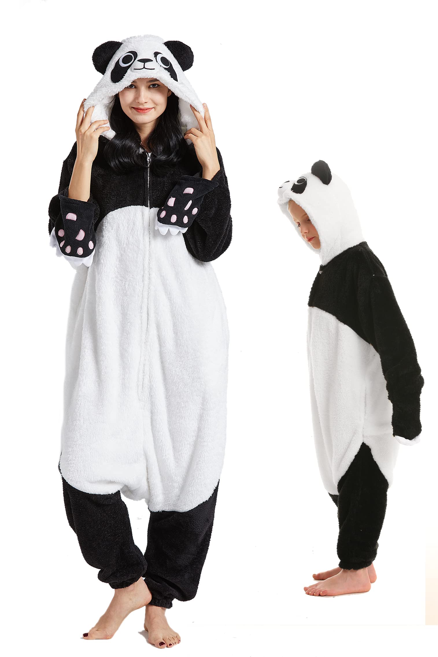 DELEY Panda Onesie Pajamas, Flannel Animal One Piece Costume Sleepwear ...