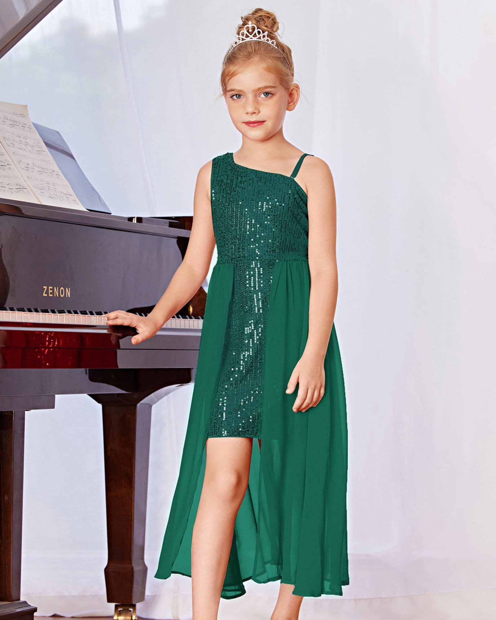 GRACE KARIN Teen Girls Sequin Dress Size 12-14 Christmas Green Dresses Sparkle Party Dress on ...
