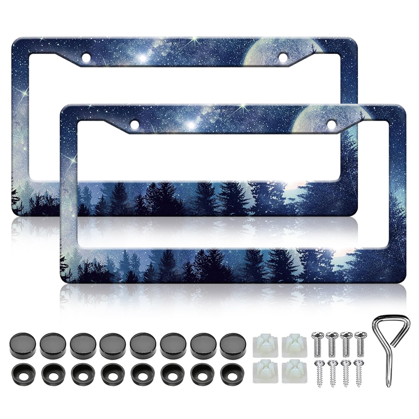 Galaxy Forest License Plate Frame - 2 PCS Moon Starry Sky Forest ...