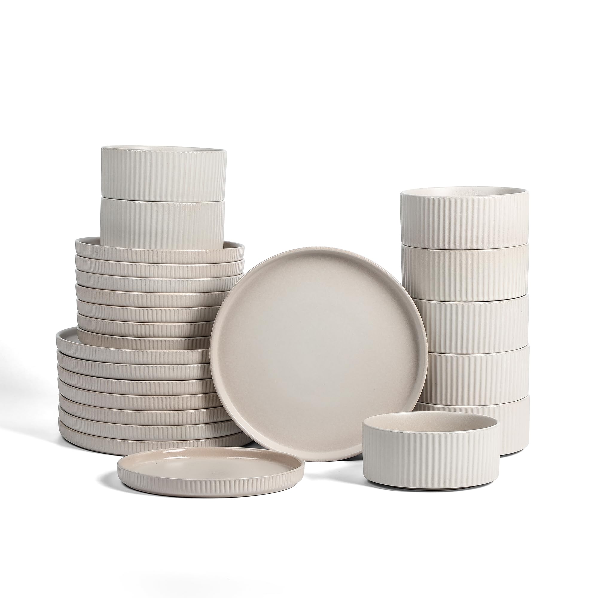Stone Lain Haven Stoneware 24-Piece Dinnerware Set, Beige Plates and ...