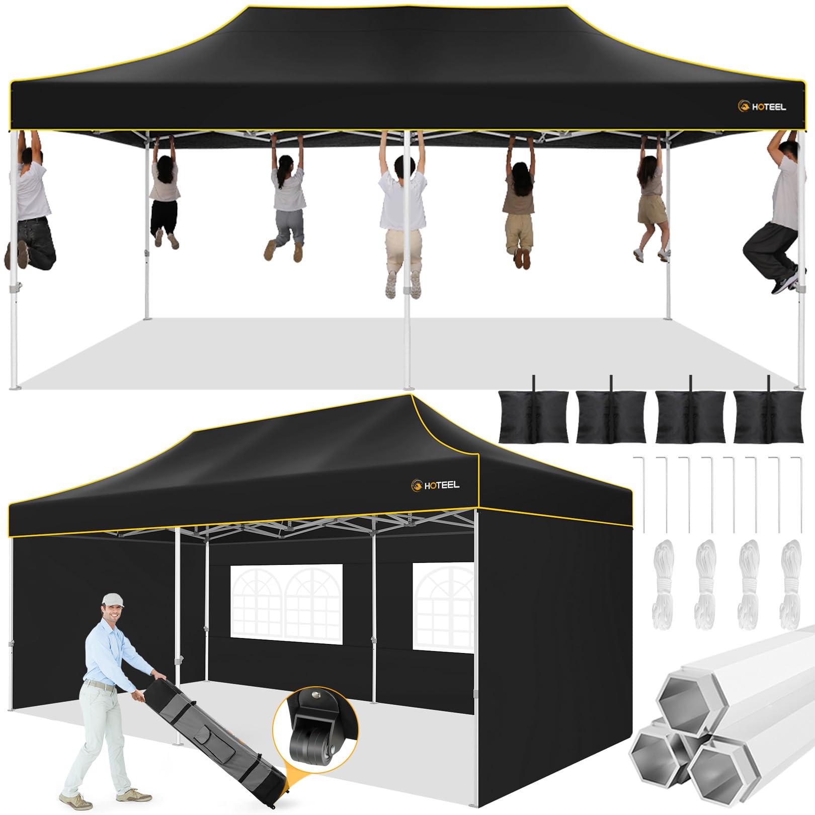 Hoteel 10x20 Pop Up Canopy Tent Heavy Duty with 4 Sidewalls, Waterproof ...