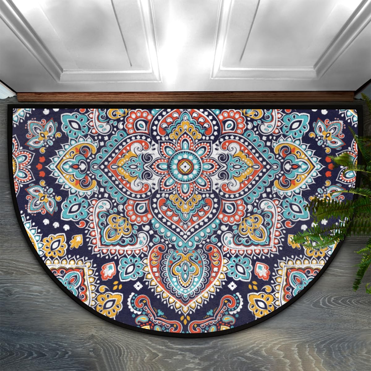 OHIKUETY Boho Mandala Half Round Door Mat - Non-Slip TPR rubber Half ...