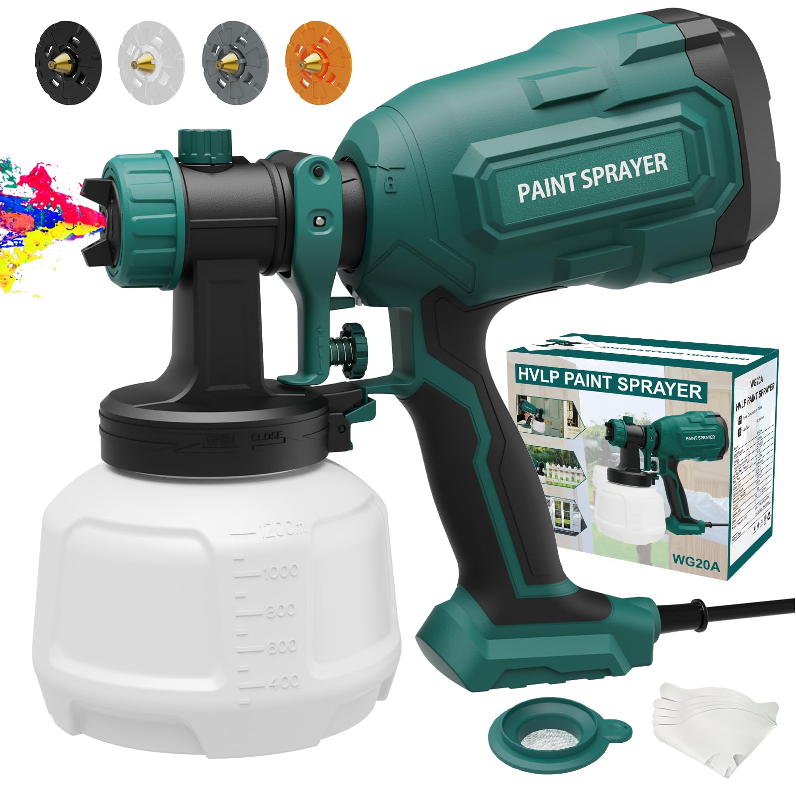 Paint Sprayer, 700W HVLP Spray Gun with 4 Nozzles & 3 Patterns, Paint ...