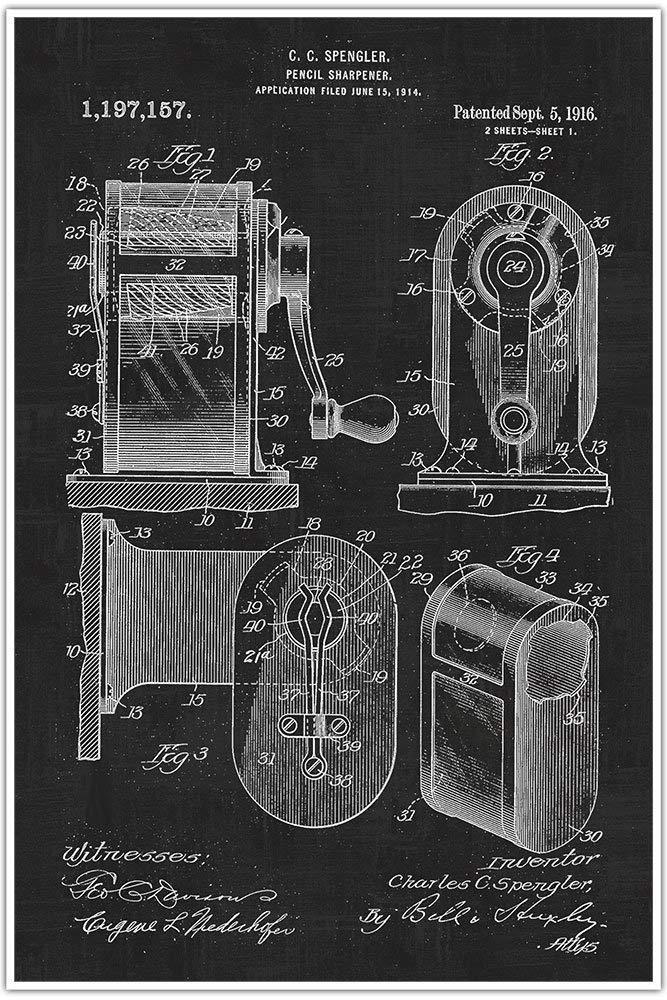 Amazon.com: Pencil Sharpener Blueprint Patent Print Poster: Handmade