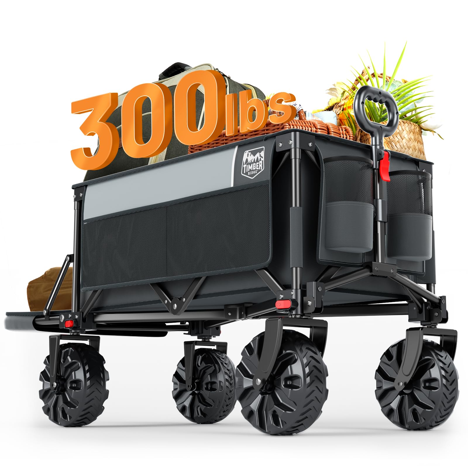 TIMBER RIDGE 47" L Collapsible Folding Wagon with Tailgate, 300lbs ...