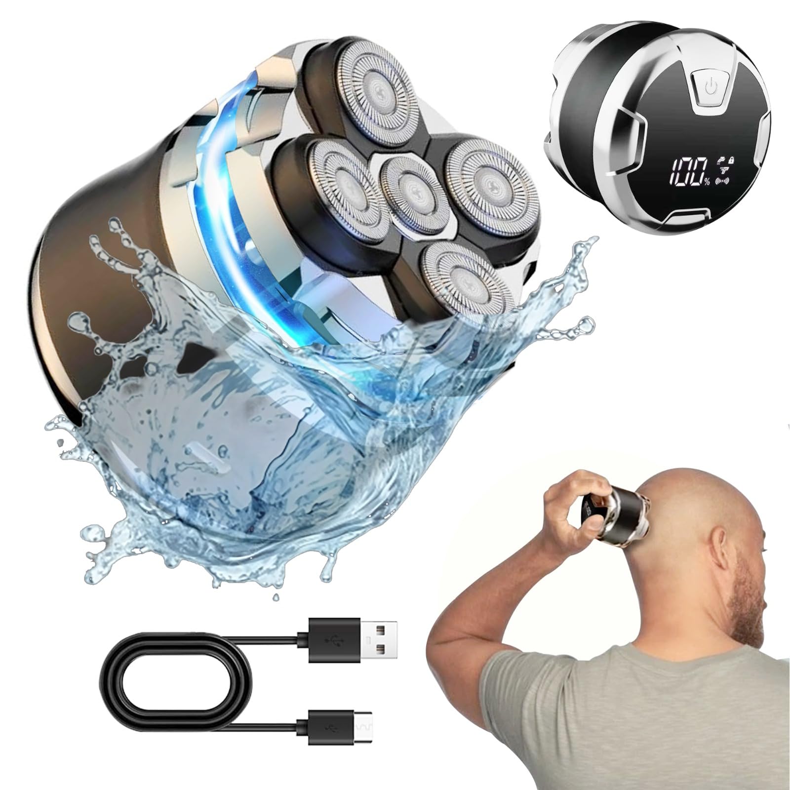 Head Shavers for Bald Men 5D Detachable Magentic Head Shaver Wet Dry ...