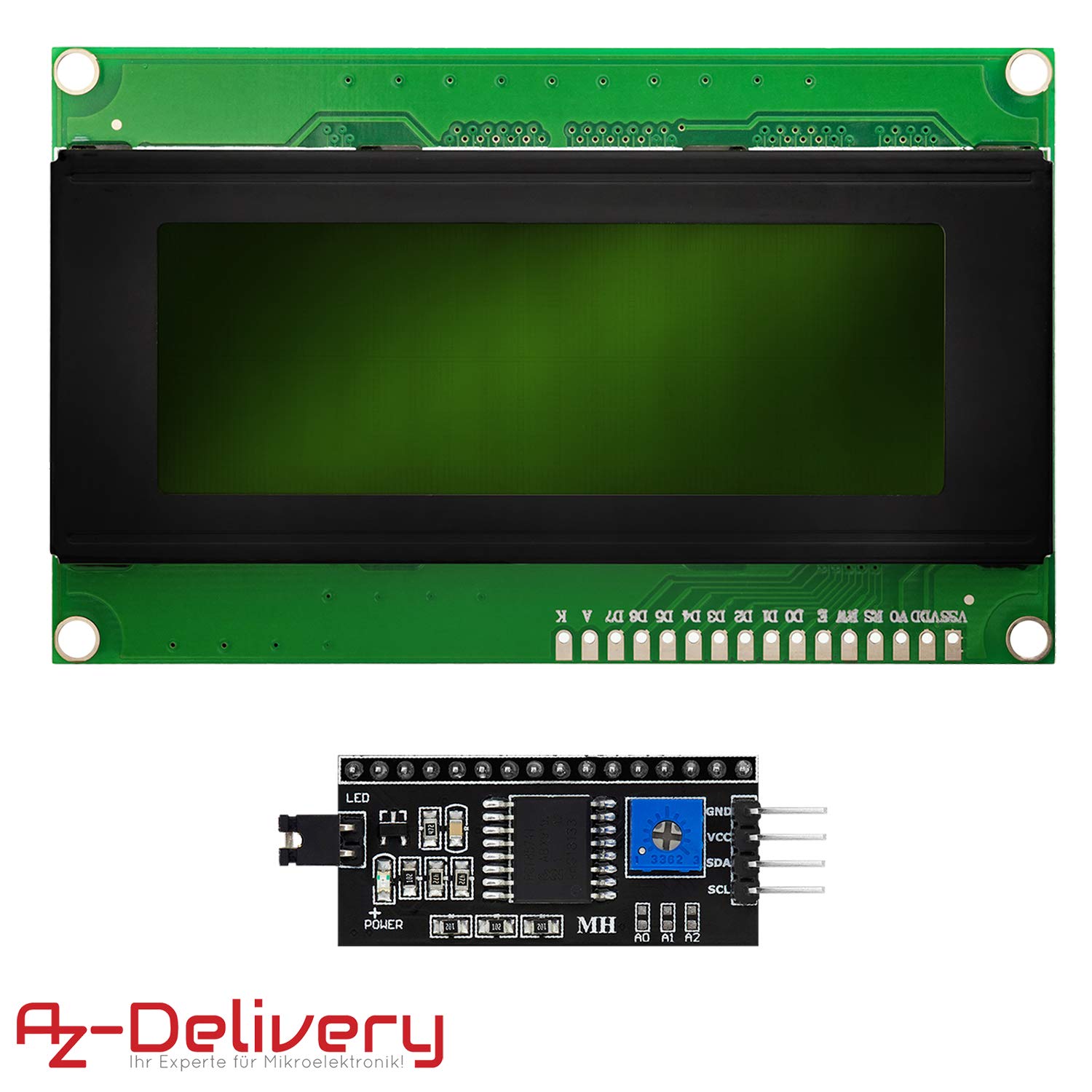 AZDelivery HD44780 2004 4×20 Serial LCD Black Character Green Backlight Display Board IIC ...