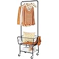 Amazon.com: Tajsoon Laundry Cart with Hanging Rack, Metal Laundry ...