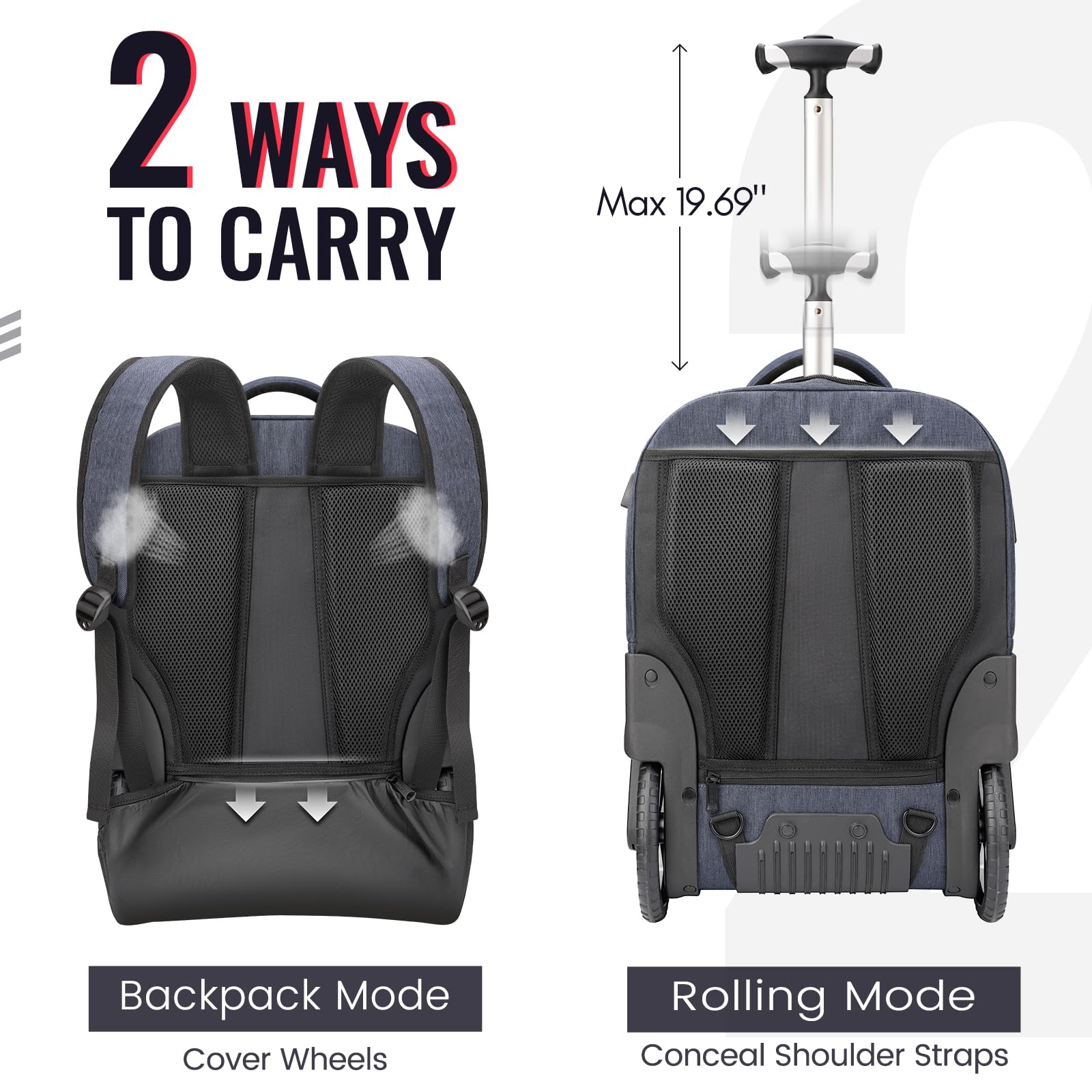 Mua YOREPEK Rolling Backpack for Adults with Wheels, 17 inch Large Wheeled Laptop Backpacks with ...