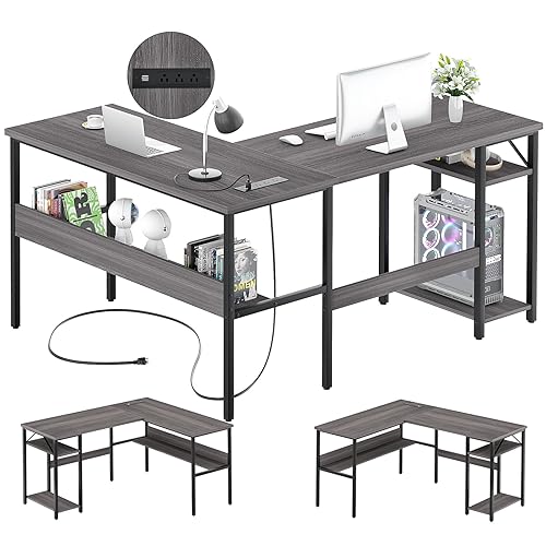 Unikito L Shaped Computer Desk with USB Charging Port and Power Outlet ...