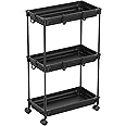 SimpleHouseware Standard 3-Tier Slim Rolling Storage Cart, Black