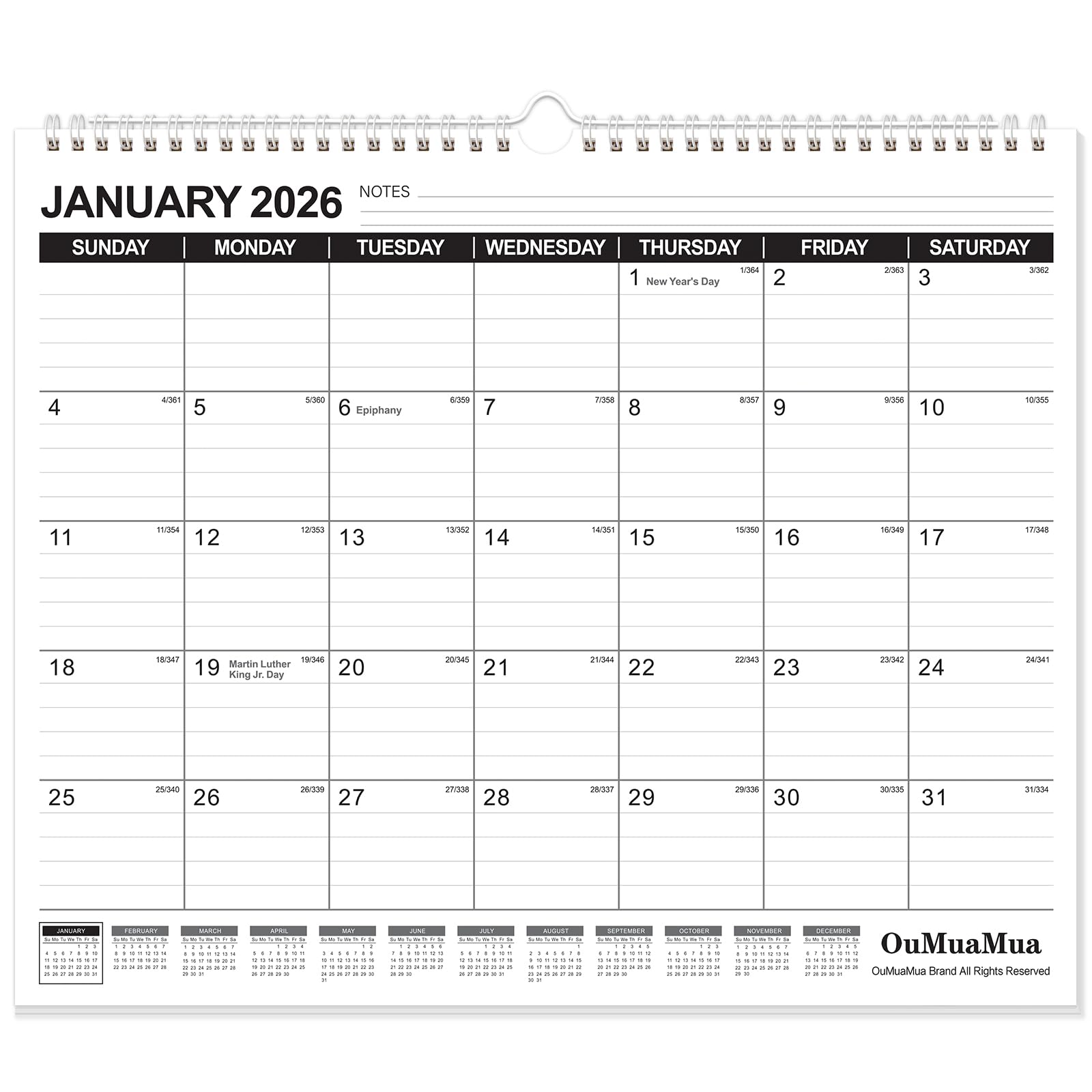 OuMuaMua Wall Calendar 2026, Calendar Wall 2026-2027, Jan. 2026 to Jun ...