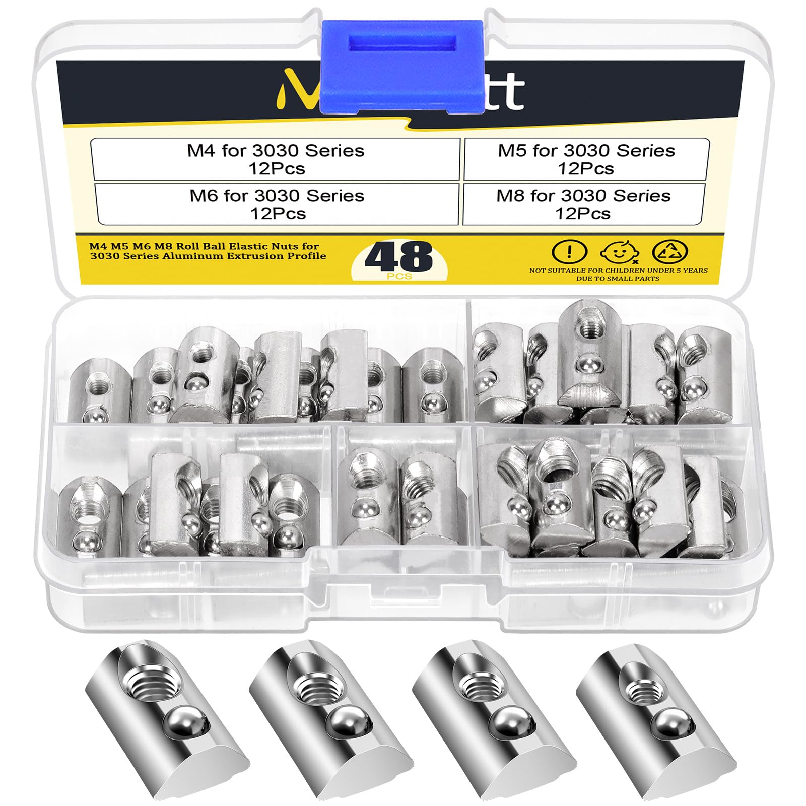 Mardatt 48Pcs 3030 Series M4 M5 M6 M8 Roll in Spring T Nuts, Roll in T ...