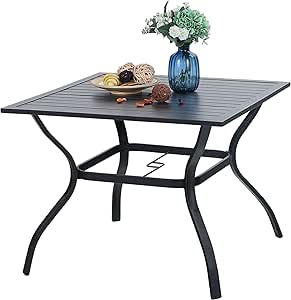 Amazon.com: PHI VILLA 37 Inch Outdoor Dining Table Metal Steel Slat ...