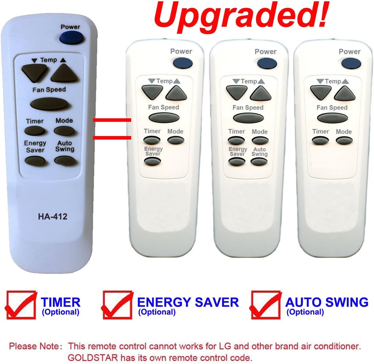 Amazon.com: HA-412 Replacement for GoldStar Air Conditioner Remote ...