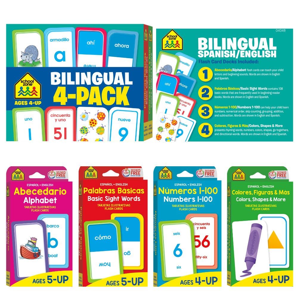 Mua School Zone Preschool Spanish Bilingual 4-Pack Flash Cards: 224 ...