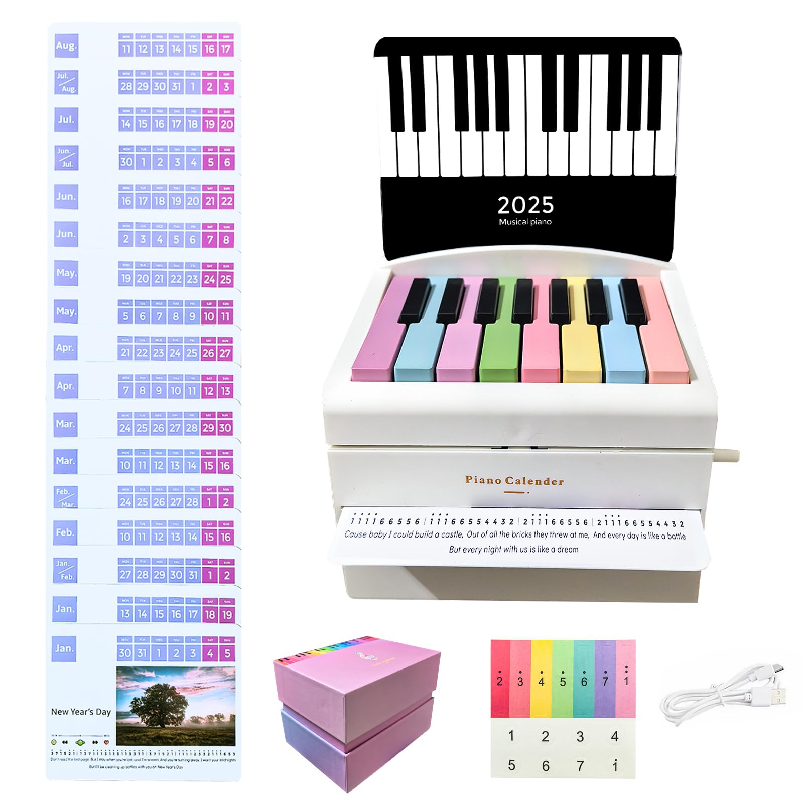 Swift Piano Desk Calendar 2025-2026,Playable Mini Piano Calendar,USB ...