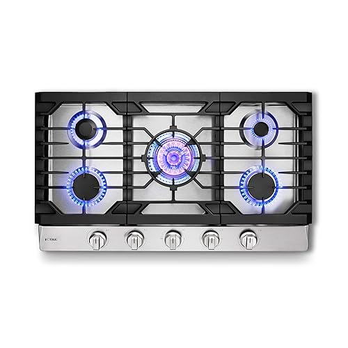 FOTILE GLS36502 36” Stainless Steel 5-Burner Gas Cooktop, Tri-Ring ...