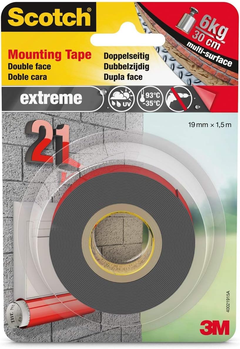 3M 40021915 Scotch Ruban Adhésif Double Face Performance Extrême 1,5 m x 19 mm: Amazon.fr: Bricolage