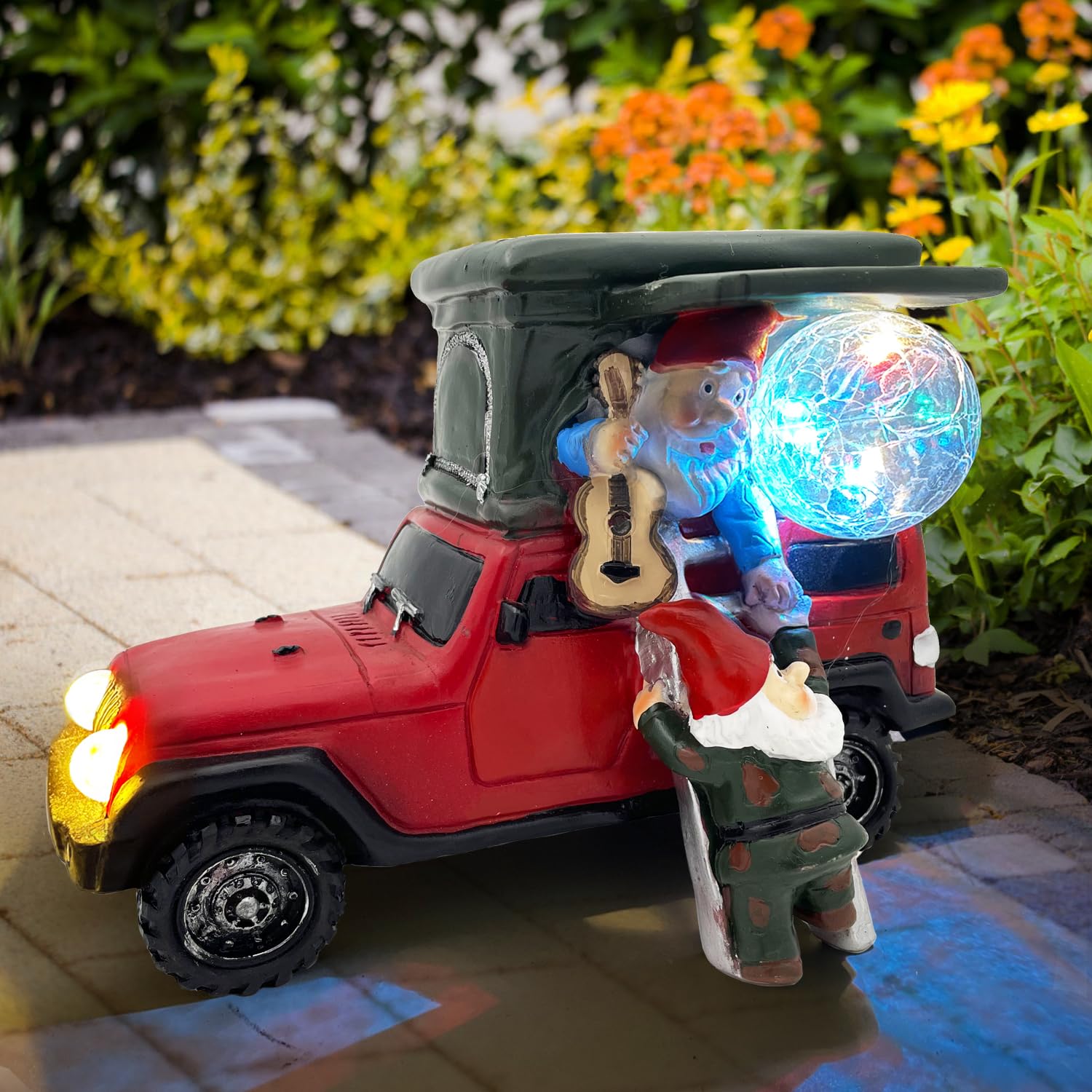 PERFECTOP Funny Garden Gnomes Driving Car Statue Sculpture, Truck Music ...