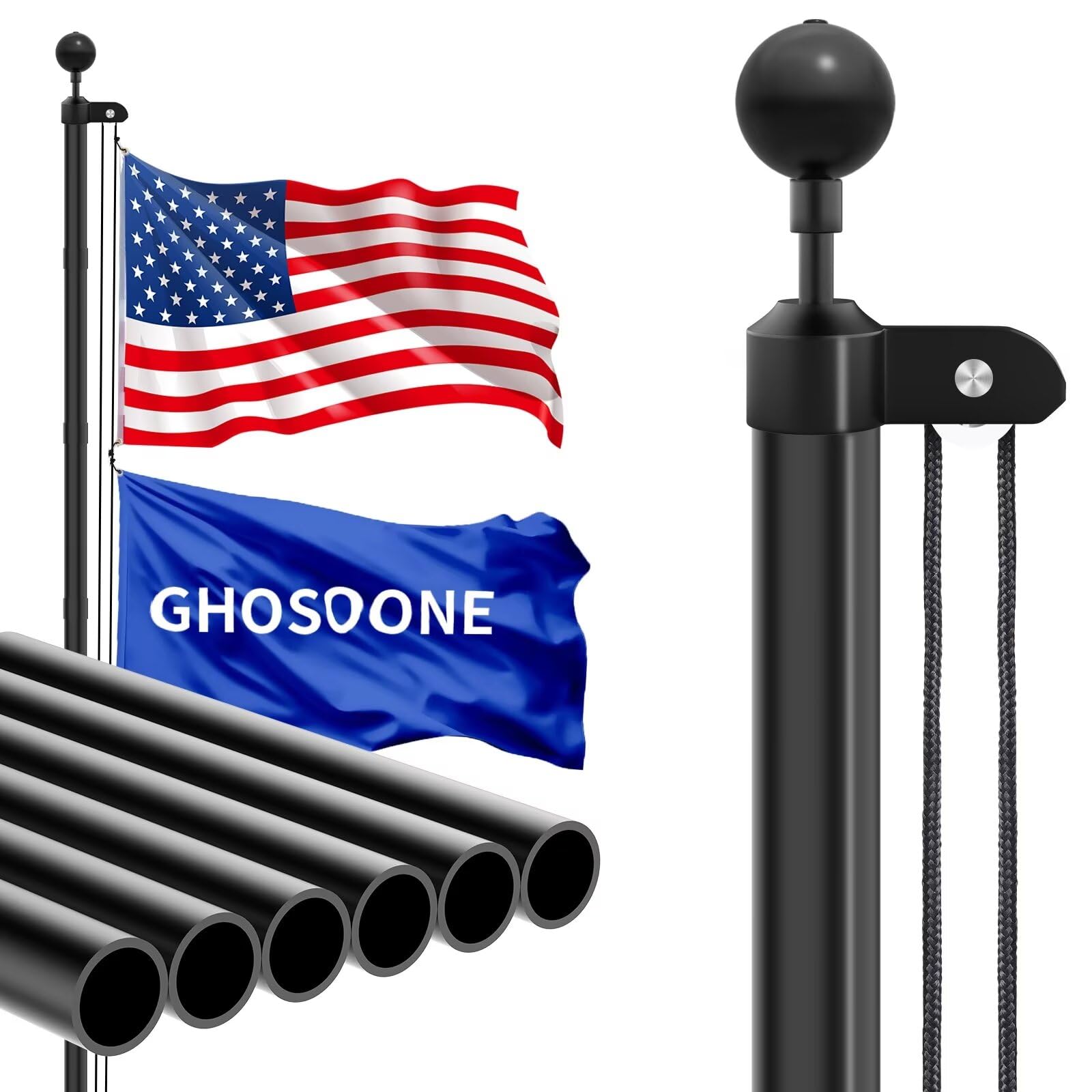 GHOSOONE 12 Gauge 25FT Heavy Duty Flag Poles Kit for Outside House in ...