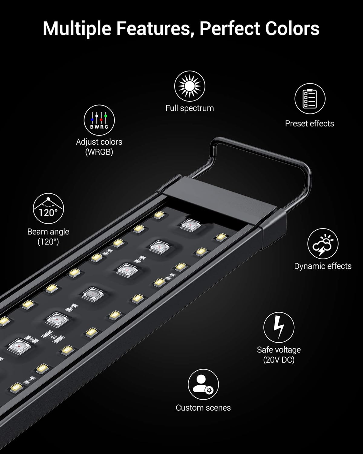 NICREW SkyLED RGB+W Fish Tank Light, Full-Spectrum Planted Aquarium LED Light with Remote ...