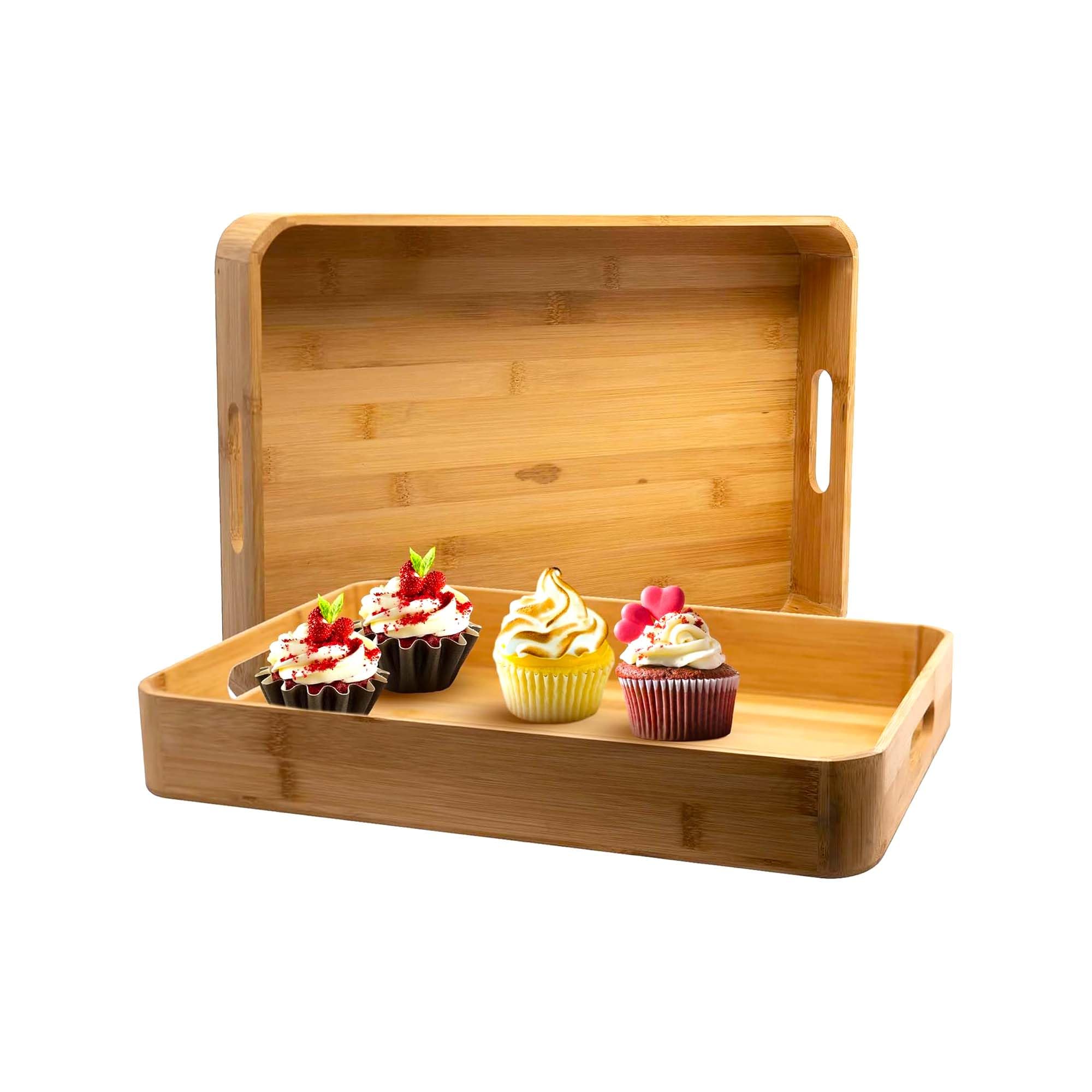 Defined Deco Natural Bamboo Serving Trays, Bamboo Rectangular Tays Sets ...
